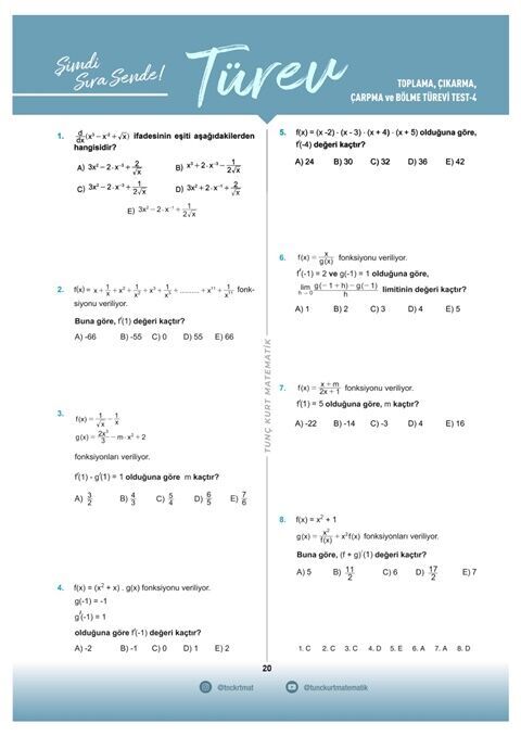Tunç Kurt Türev Üniversiteye Hazırlık Fasikülü,Kitapİşler - İşler ...